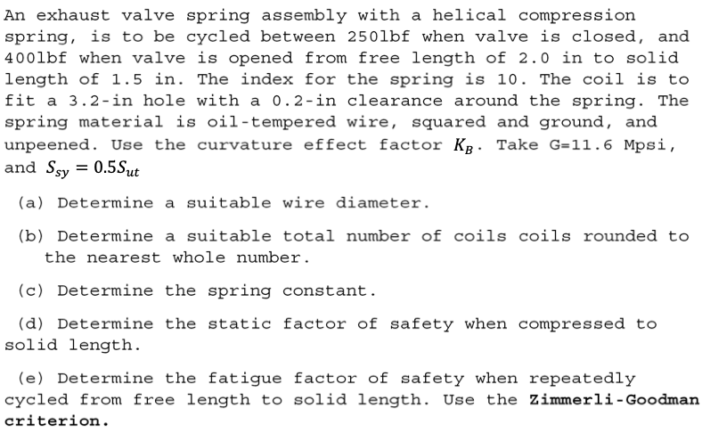 Solved = An exhaust valve spring assembly with a helical | Chegg.com