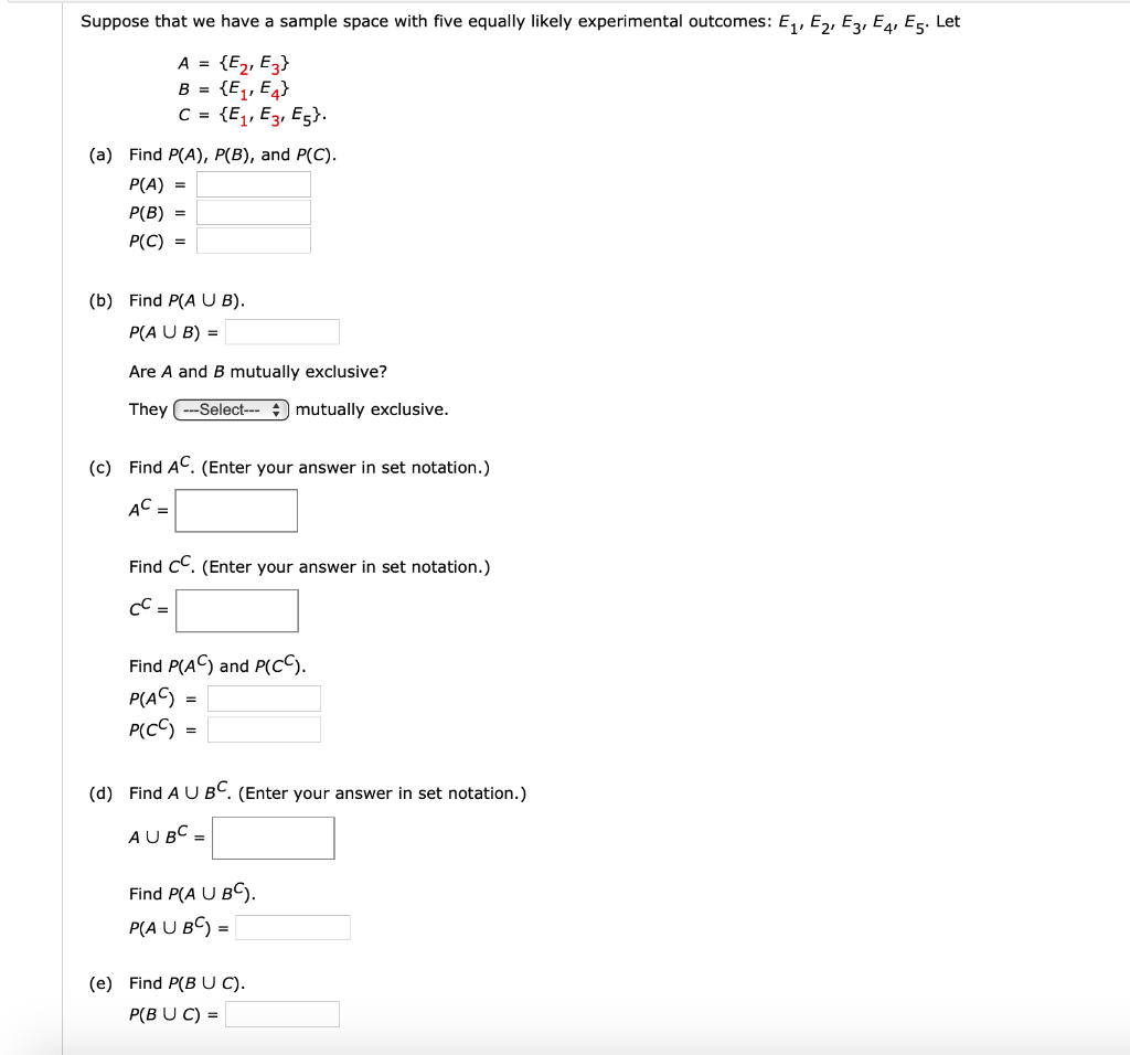Solved Suppose that we have a sample space with five equally | Chegg.com