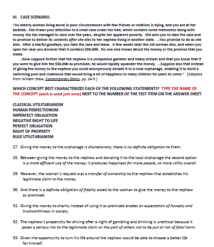 Solved III. CASE SCENARIO. "An elderly woman living alone in | Chegg.com