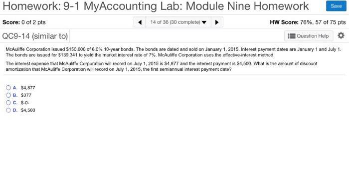 Solved Homework: 9-1 MyAccounting Lab: Module Nine Homework | Chegg.com