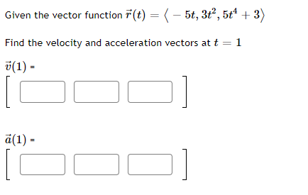 Solved Given the vector function r(t)= −5t,3t2,5t4+3 Find | Chegg.com