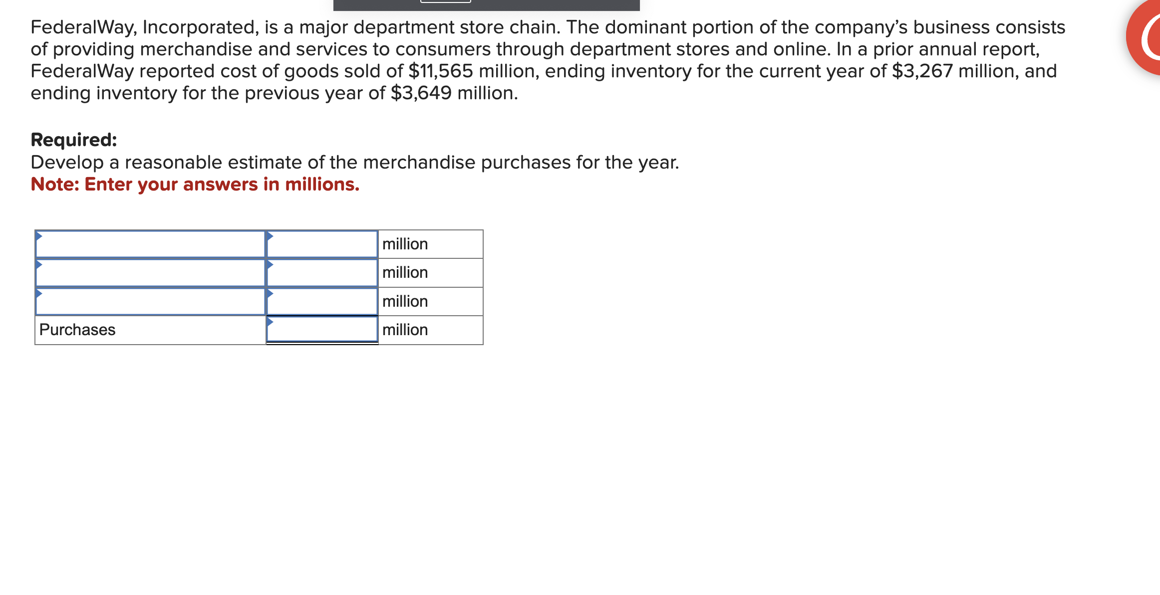 Solved FederalWay, Incorporated, is a major department store | Chegg.com Solved FederalWay, Incorporated, is a major department store | Chegg.com