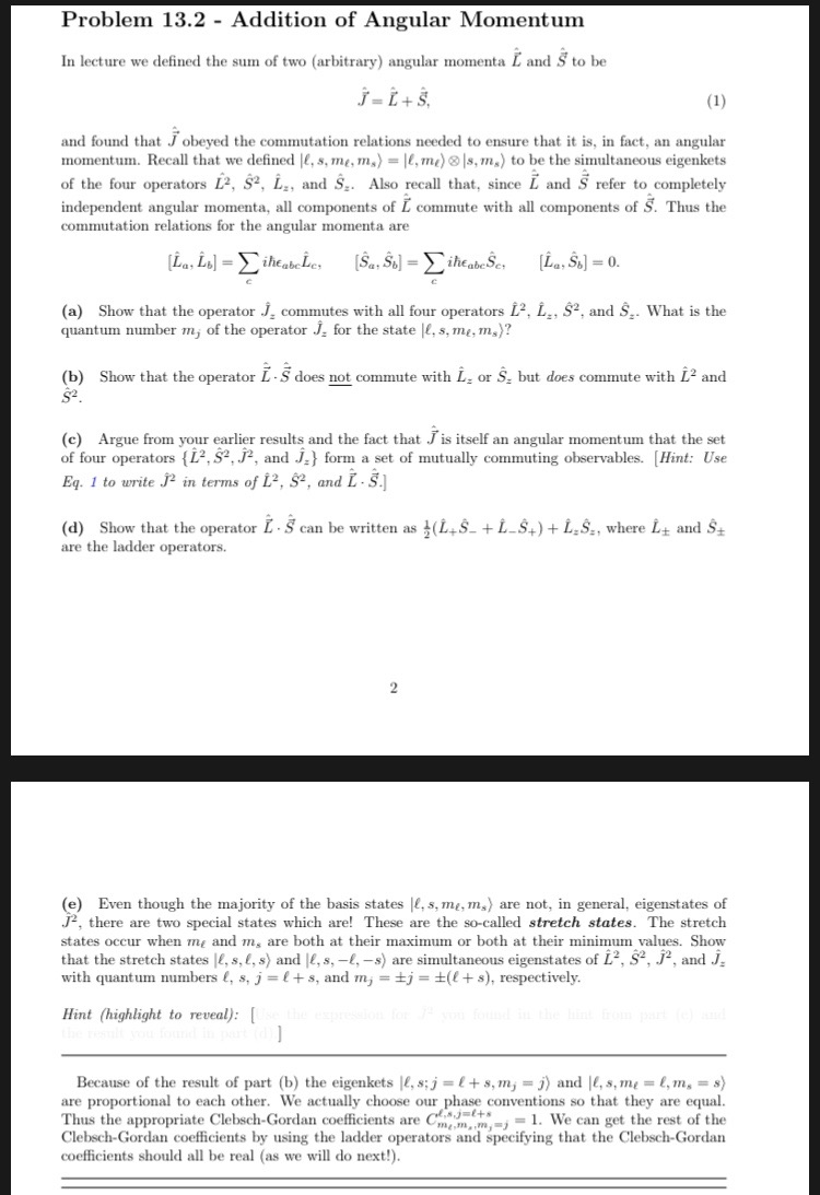 Solved Problem 13.2 - Addition of Angular Momentum In | Chegg.com
