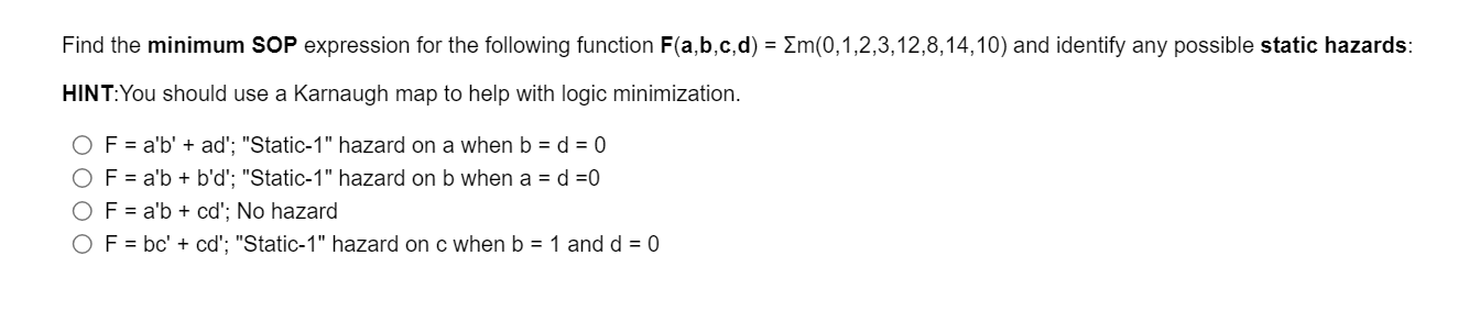 Solved Find the minimum SOP expression for the following | Chegg.com