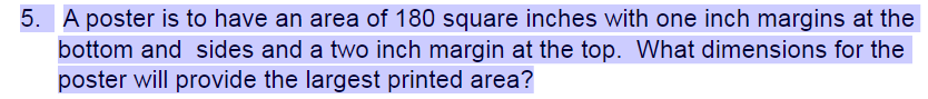 Solved A poster is to have an area of 180 square inches with | Chegg.com