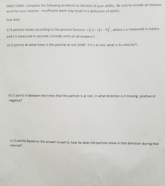 Solved DIRECTIONS: Complete the following problems to the | Chegg.com