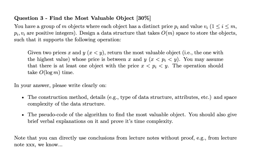 Solved Question 3 - ﻿Find the Most Valuable Object [30%]You | Chegg.com