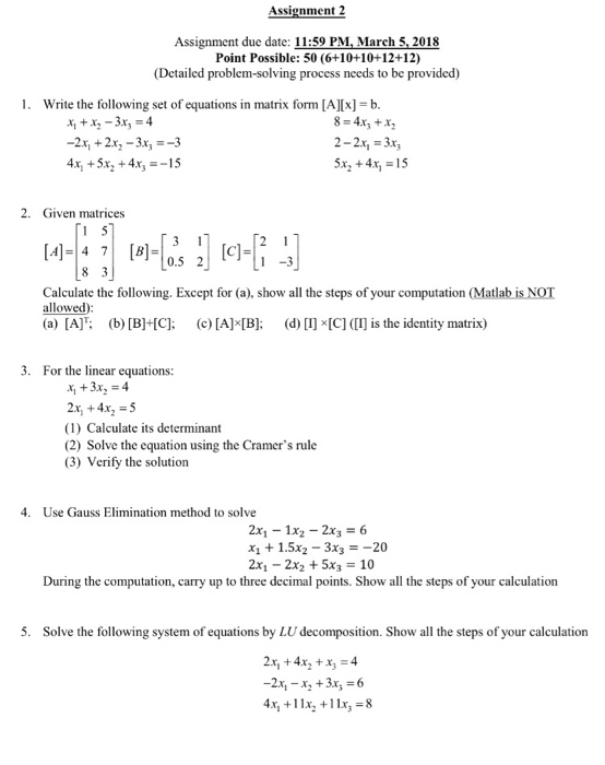 Solved Assignment 2 Assignment due date: 11:59 PM, March 5, | Chegg.com