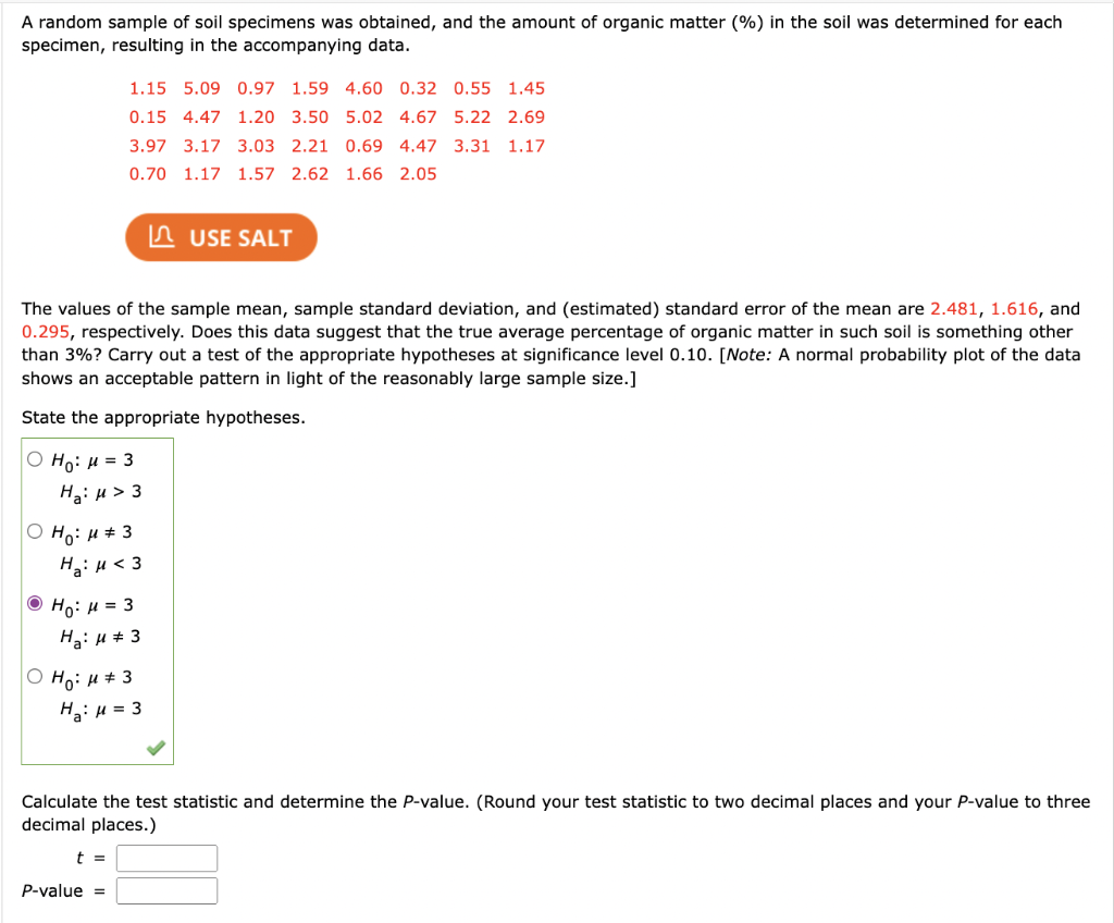 Solved A random sample of soil specimens was obtained, and | Chegg.com