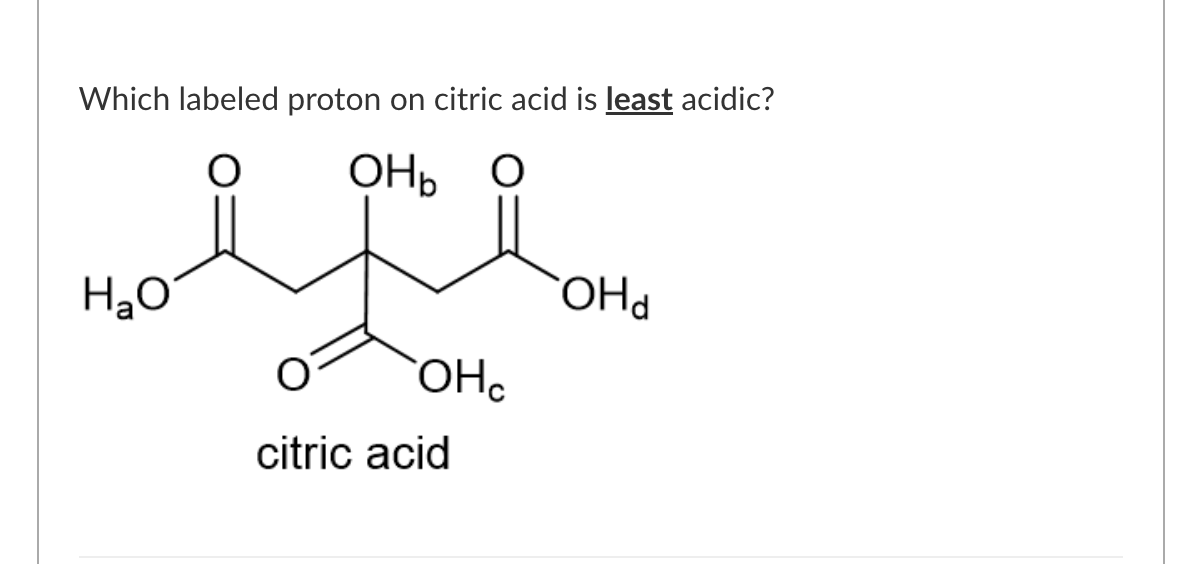 Solved Which labeled proton on citric acid is least acidic? | Chegg.com