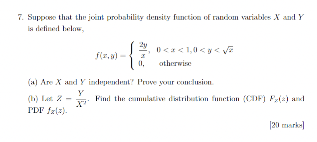 Solved 7. Suppose that the joint probability density | Chegg.com