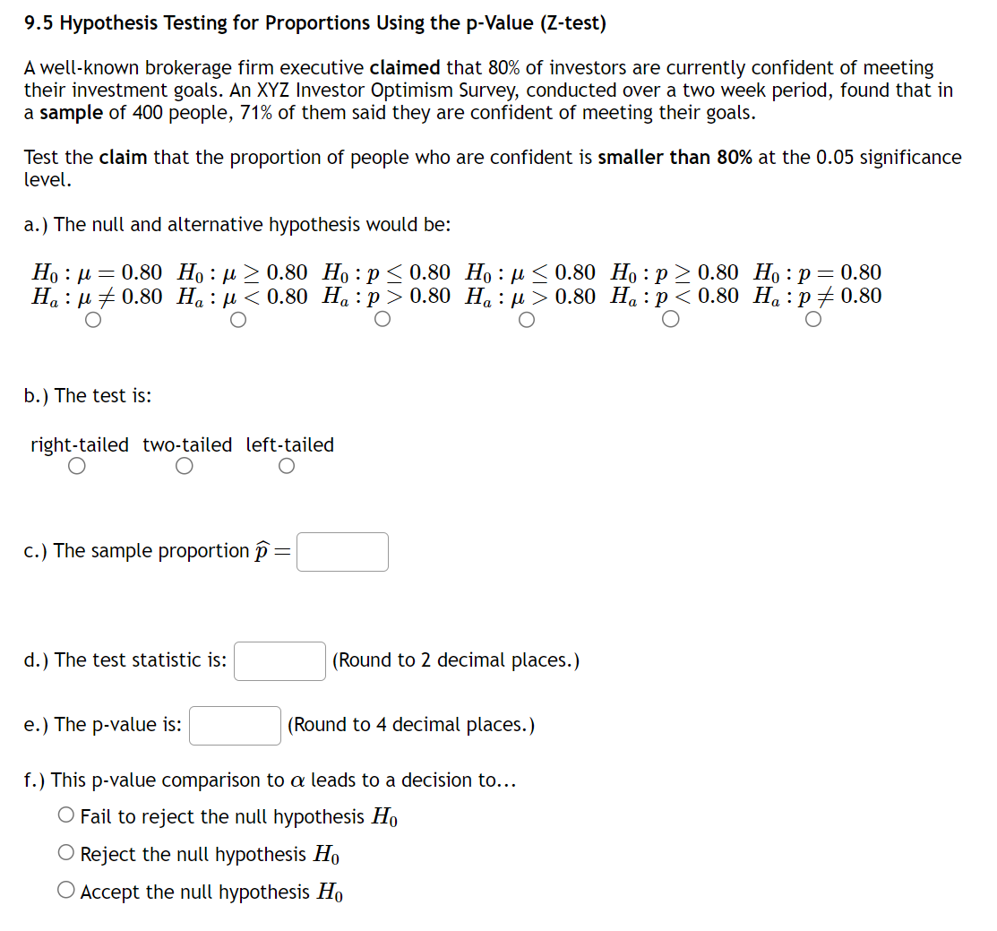 Solved 9.5 Hypothesis Testing for Proportions Using the | Chegg.com