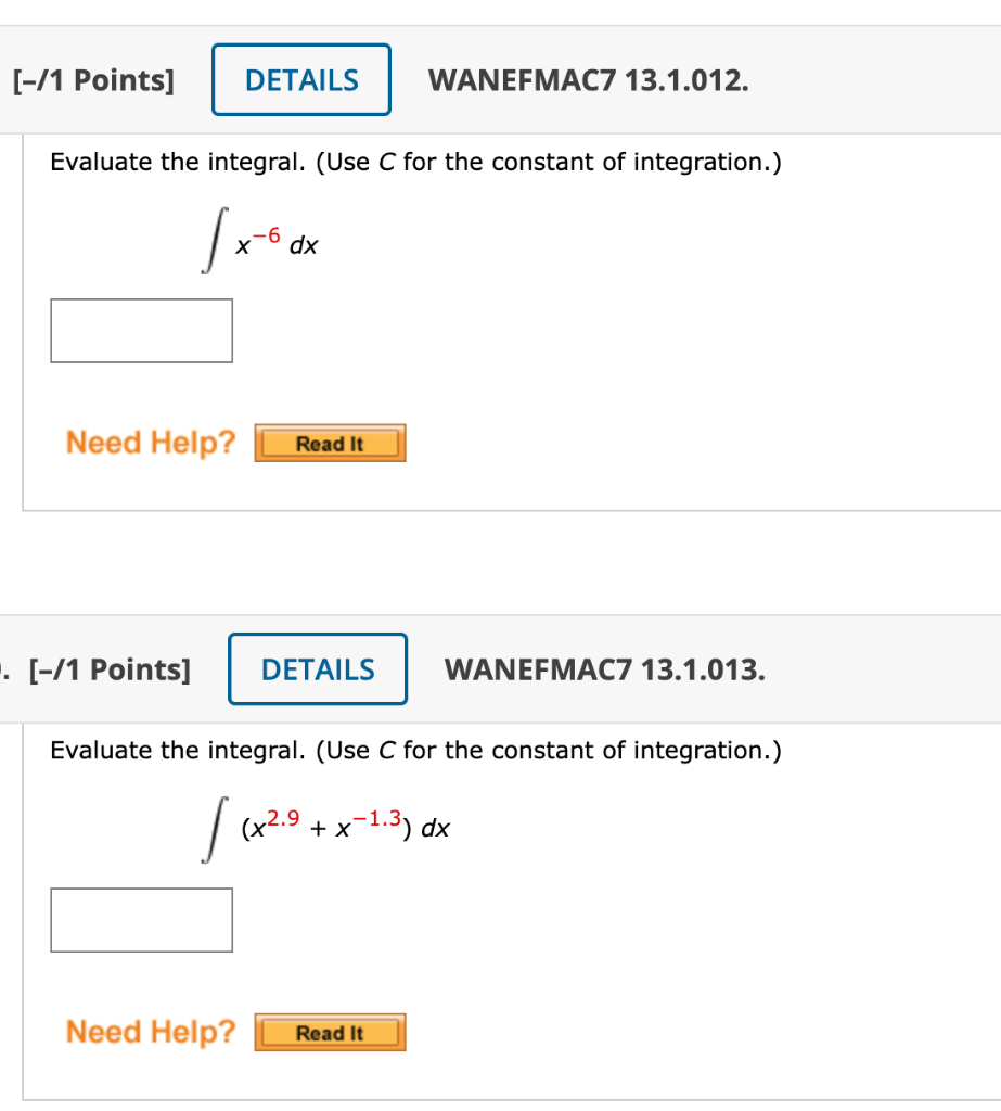 Solved (-/1 Points] DETAILS WANEFMAC7 13.1.012. Evaluate the | Chegg.com