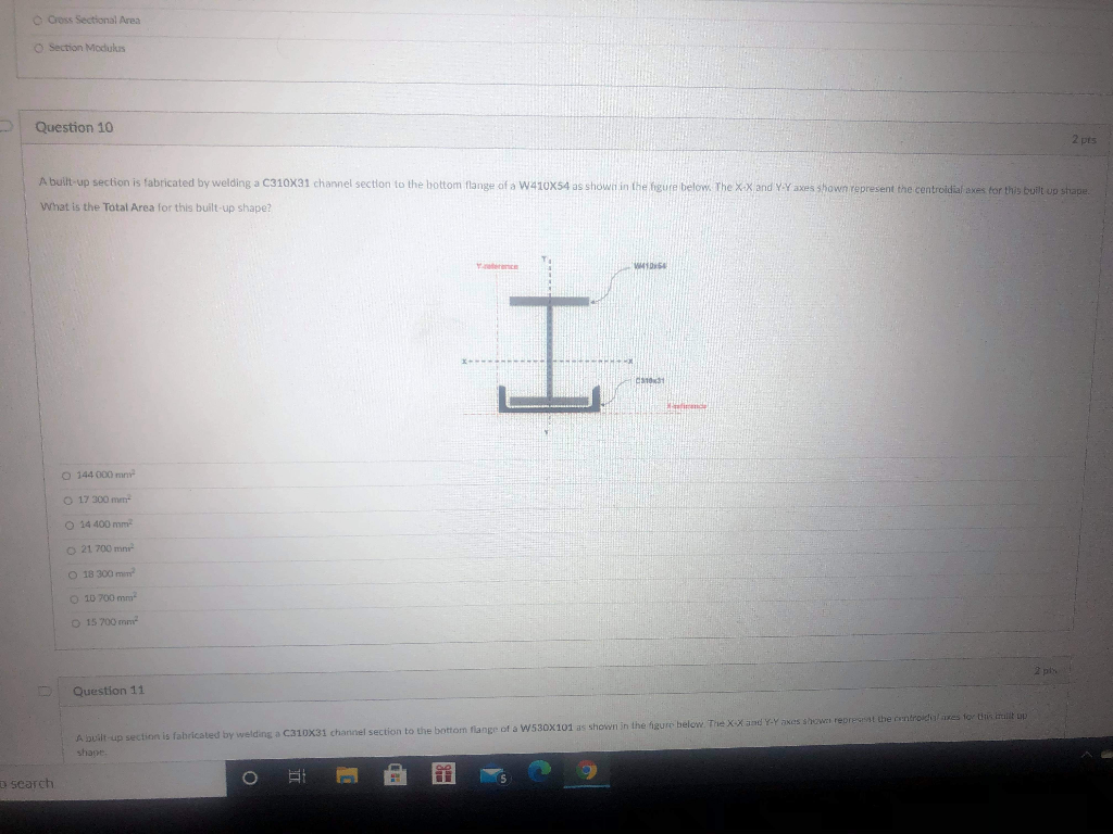 Solved Cross Sectional Area Section Modulus Question 10 2 | Chegg.com