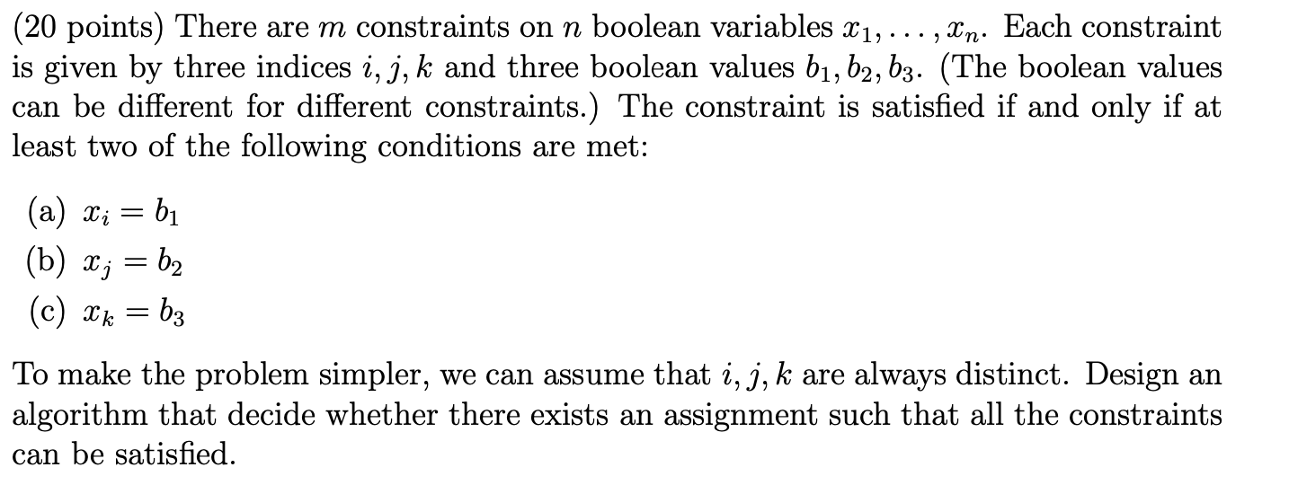 Solved (20 ﻿points) ﻿There are m ﻿constraints on n ﻿boolean | Chegg.com