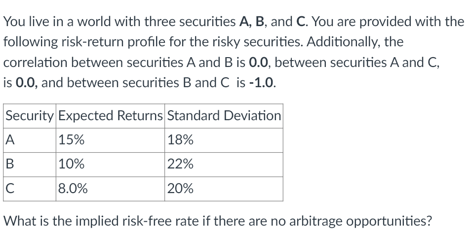 Solved You live in a world with three securities A, B, and | Chegg.com
