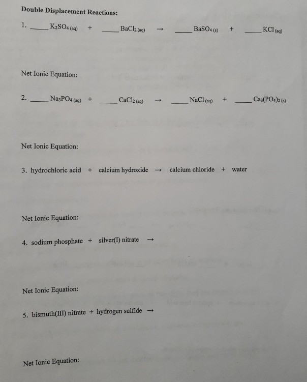 Solved Double Displacement Reactions: 1. - K2SO4 (aq) + | Chegg.com