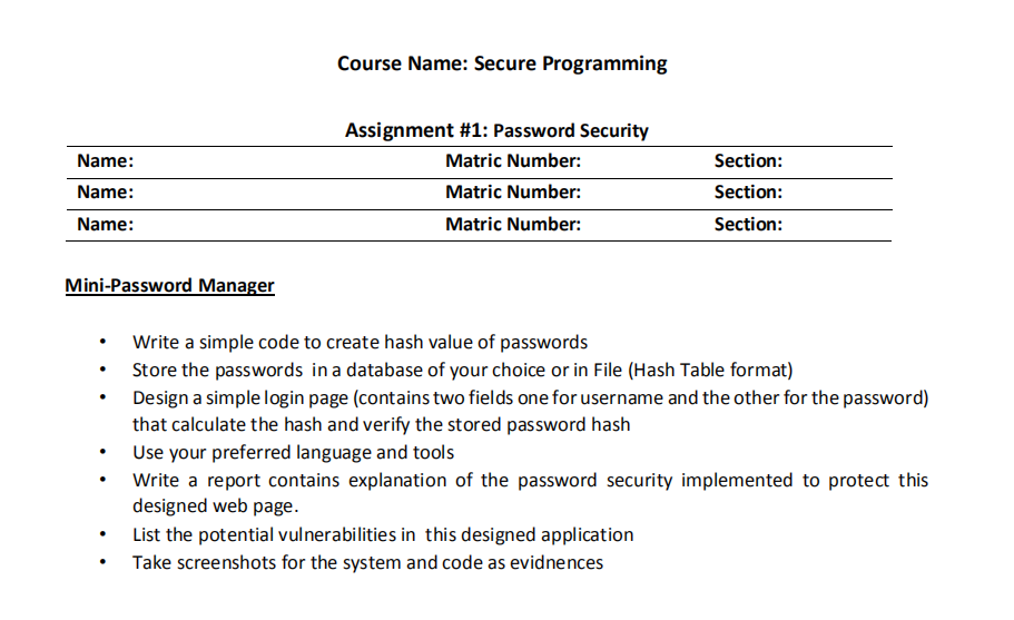 Course Name: Secure Programming Name: Name: Name: | Chegg.com