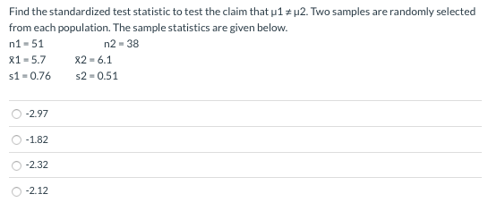 Solved Find the standardized test statistic to test the | Chegg.com