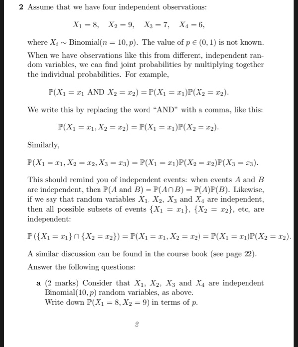 Solved 2 Assume that we have four independent observations: | Chegg.com