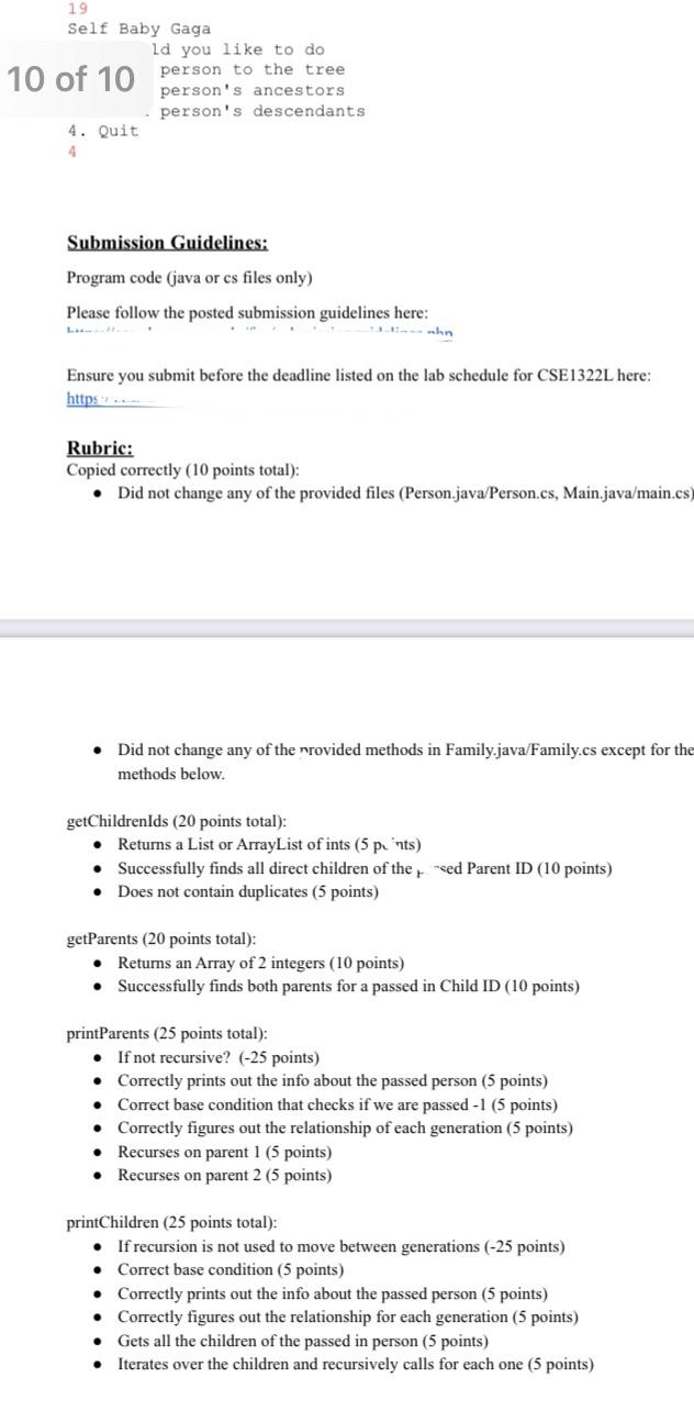 C# Only Please. Files Family.cs , main.cs, | Chegg.com