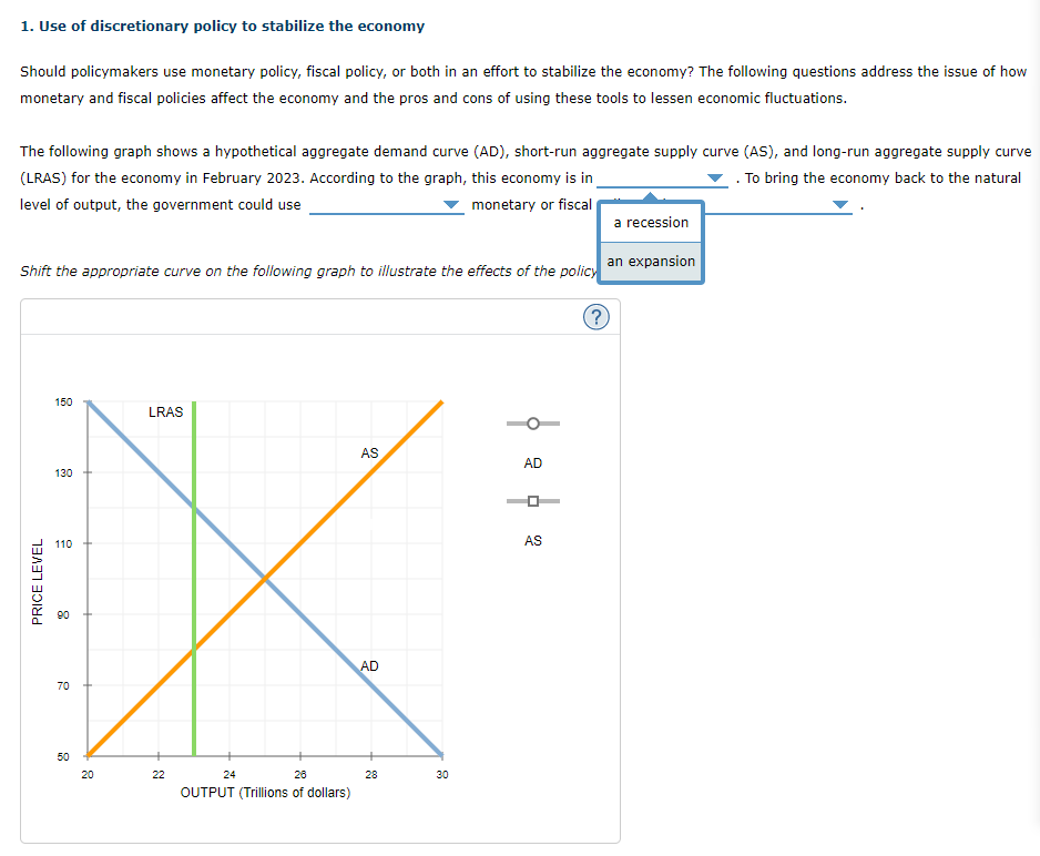 Solved 1. Use of discretionary policy to stabilize the | Chegg.com