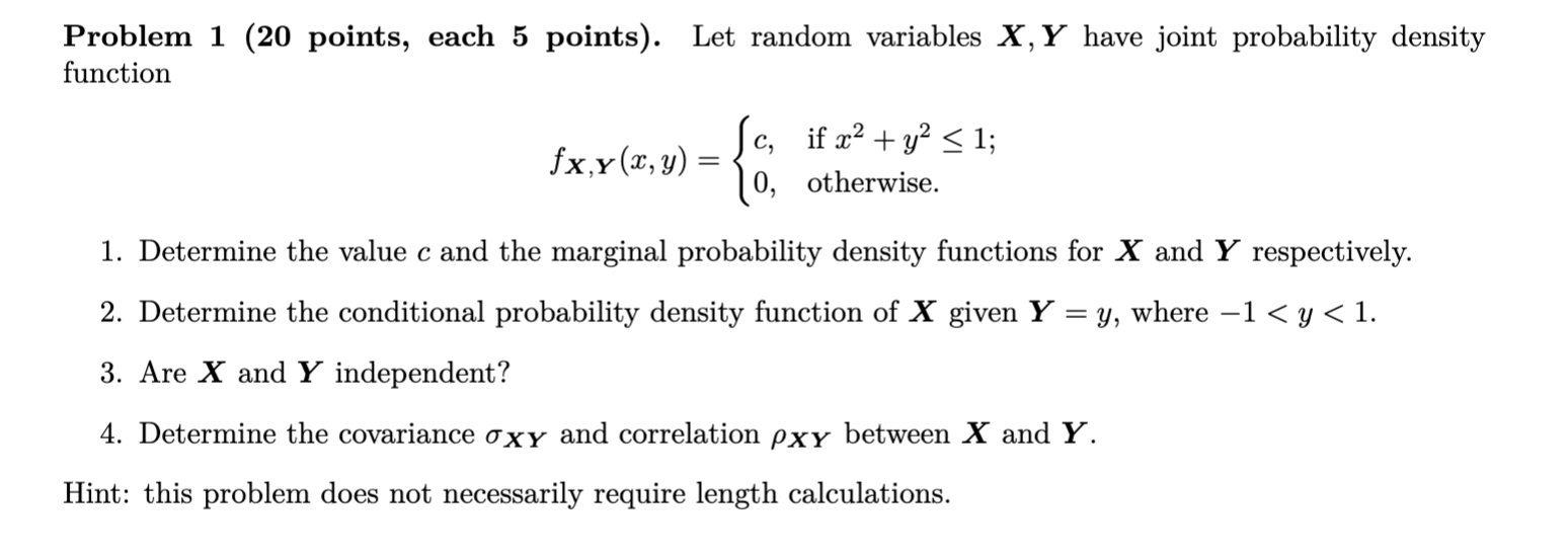 Solved Problem 1 (20 ﻿points, each 5 ﻿points). ﻿Let random | Chegg.com