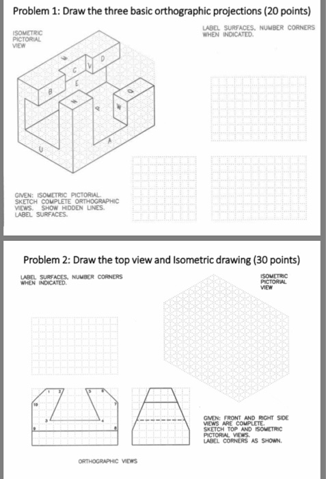 Solved Problem 1: Draw the three basic orthographic | Chegg.com