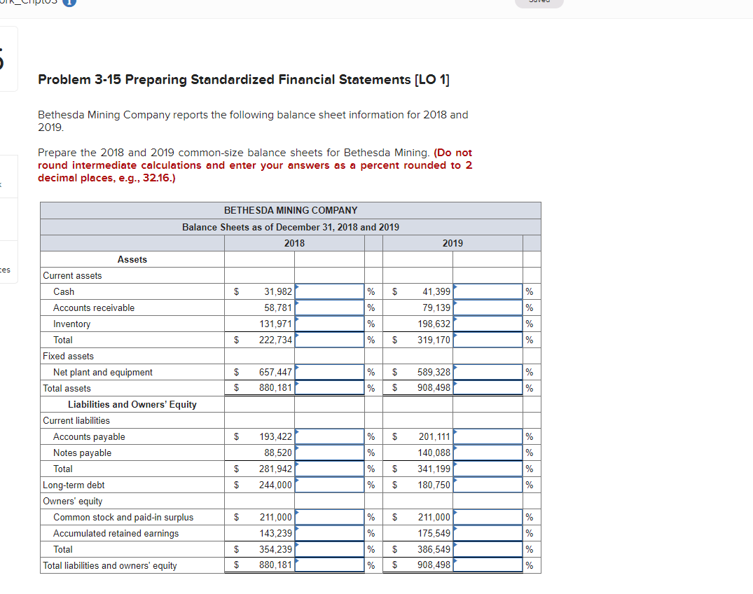 Solved Problem 3-15 Preparing Standardized Financial | Chegg.com