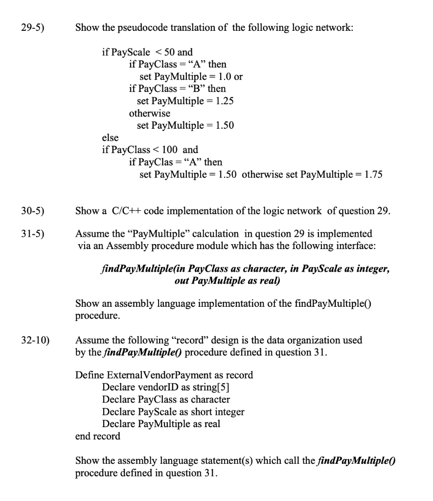 Solved 29-5) Show the pseudocode translation of the | Chegg.com