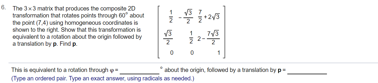 Solved 6. The 3 x 3 matrix that produces the composite 2D | Chegg.com