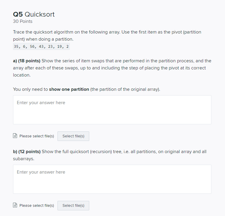 Solved Q5 Quicksort 30 Points Trace the quicksort algorithm | Chegg.com