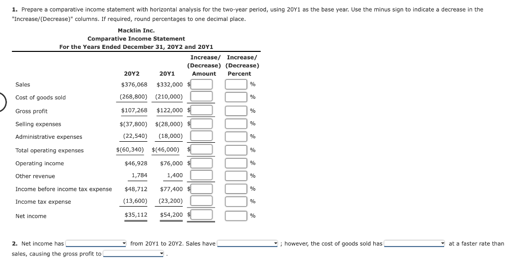 Solved Horizontal Analysis of Income Statement | Chegg.com