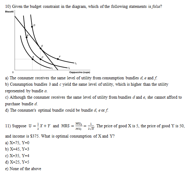 Solved 10) Given the budget constraint in the diagram, which | Chegg.com