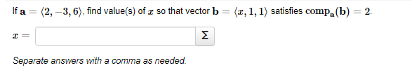 Solved If a=(:2,-3,6:), ﻿find value(s) ﻿of x ﻿so that vector | Chegg.com