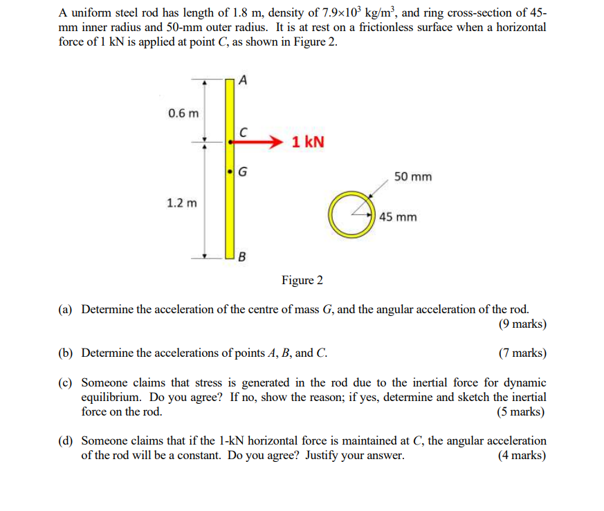 Solved A uniform steel rod has length of 1.8 m, density of | Chegg.com