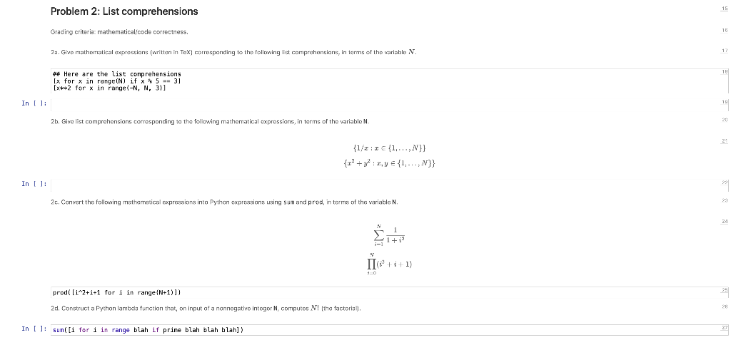 Problem 2: List comprehensions Grading criteria: | Chegg.com