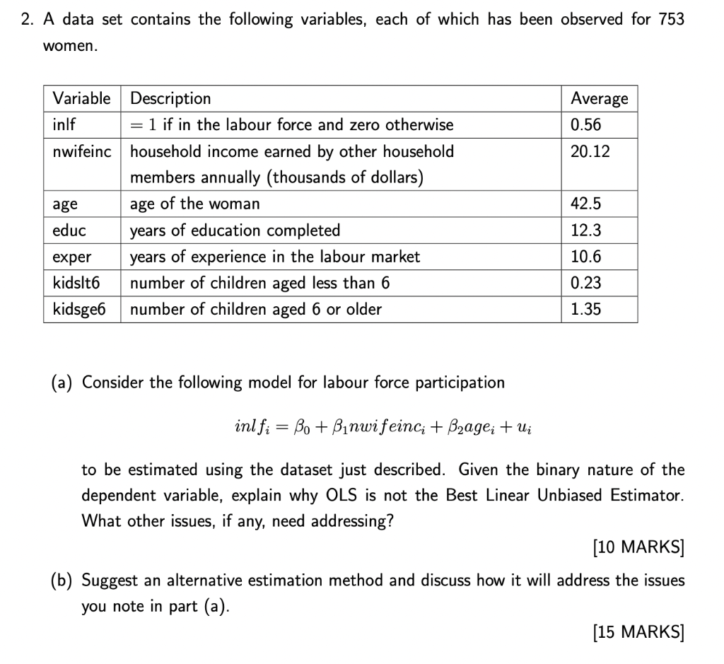 Solved 2. A data set contains the following variables, each | Chegg.com