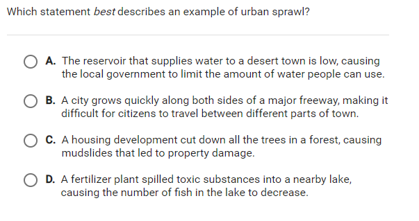 Solved Which statement best describes an example of urban | Chegg.com