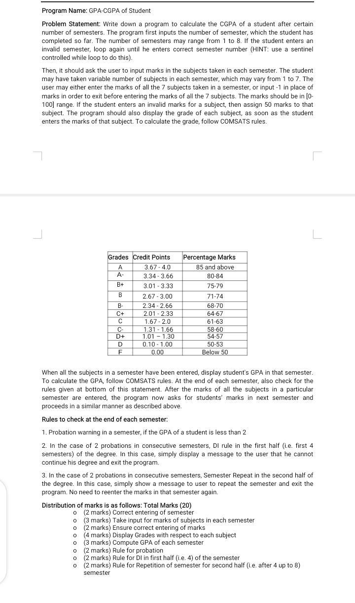 Solved Program Name: GPA-CGPA of Student Problem Statement: | Chegg.com