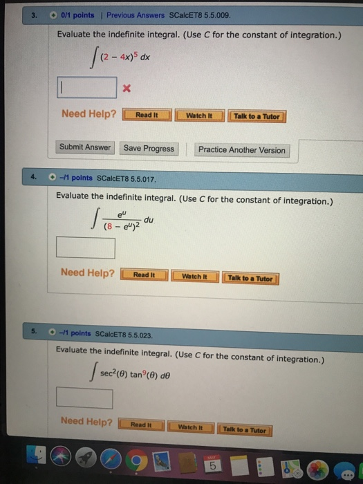 Solved 3. 01 points | Previous Answers SCalcET8 5.5.009 | Chegg.com