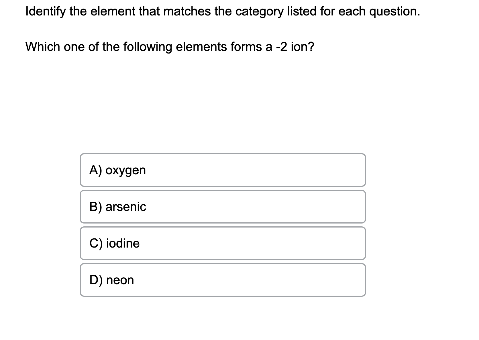Solved Identify the element that matches the category listed | Chegg.com