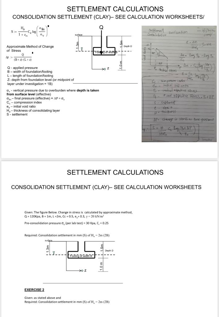Solved SETTLEMENT CALCULATIONS CONSOLIDATION SETTLEMENT | Chegg.com