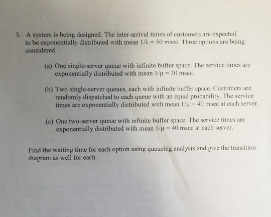 Solved 5. A system is being designed. The inter-arrival | Chegg.com