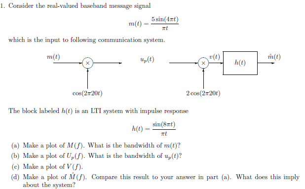 Solved 1. Consider the real-valued baseband message signal 5 | Chegg.com
