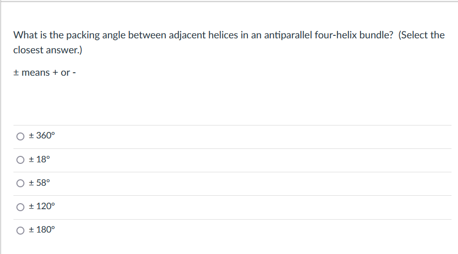 Solved What is the packing angle between adjacent helices in | Chegg.com