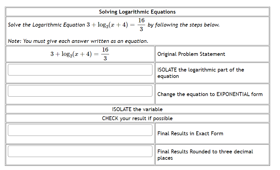 Solved Solving Logarithmic Equations Solve the Logarithmic | Chegg.com