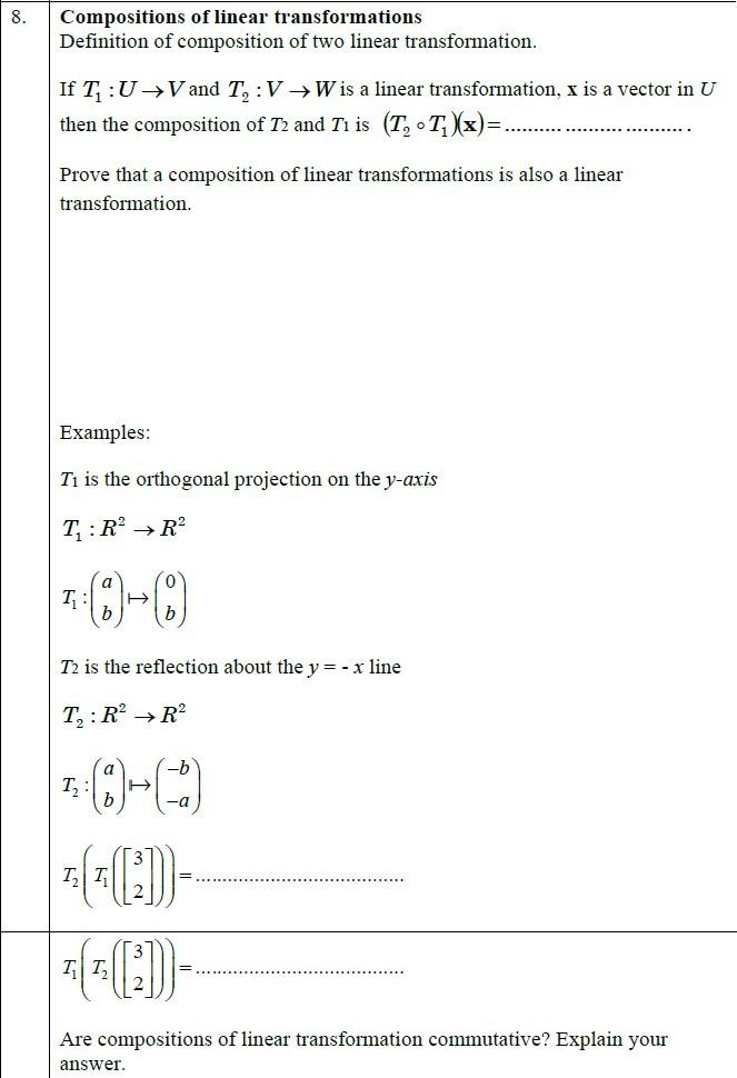 Solved 8. Compositions of linear transformations Definition | Chegg.com