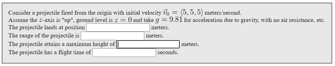 Solved meters. Consider a projectile fired from the origin | Chegg.com