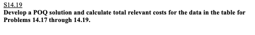 S14.19 Develop a POQ solution and calculate total | Chegg.com